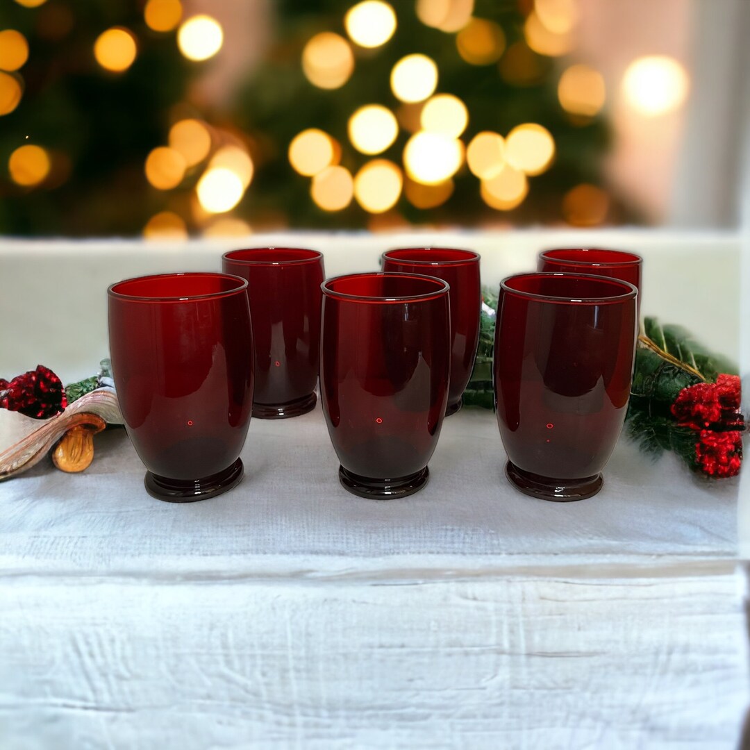 Vintage Anchor Hocking Baltic Water Goblets in Royal Ruby. Footed Glass ...