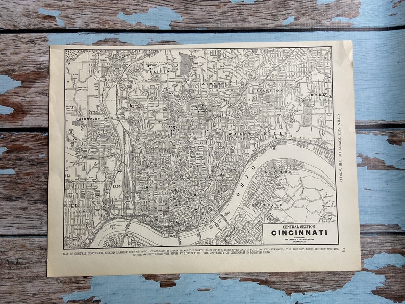 Antique Map of Cincinnati. City Map. 1937 Historical Print | Etsy