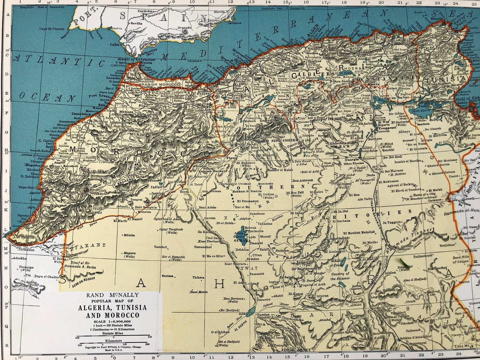 1937 Algeria Tunsia Morocco Antique Map. Old Map Historical - Etsy