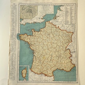 France Antique Map. C1937. 89 Year Old Historical Print Lithograph to ...