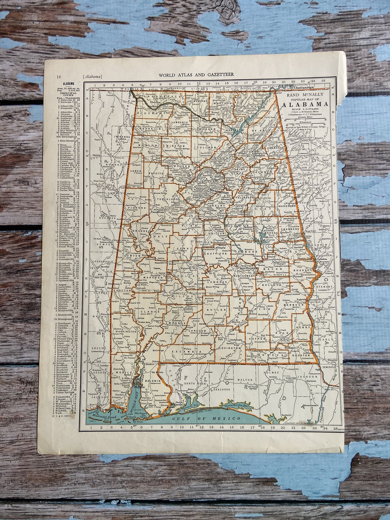 1937 Alabama Antique Map. Old State Map of Alabama. Historical Print ...
