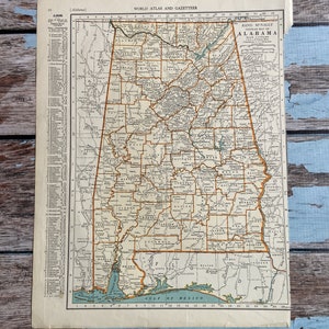 Alabama Antique Map. C1937. 89 Year Old Historical Print Lithograph to ...