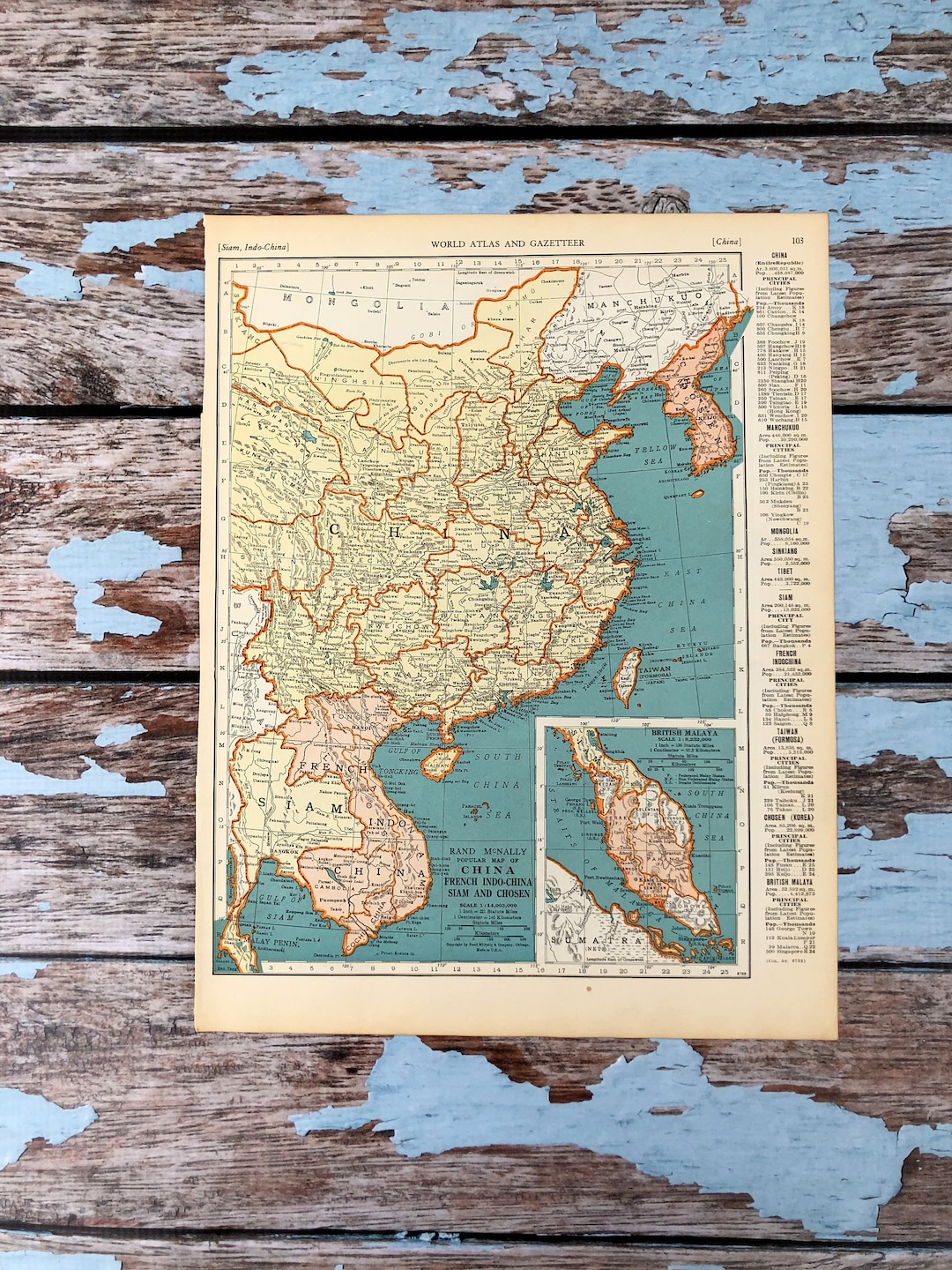 1937 Antique Map of China. Old Map of French Indo China, Siam, Chosen ...