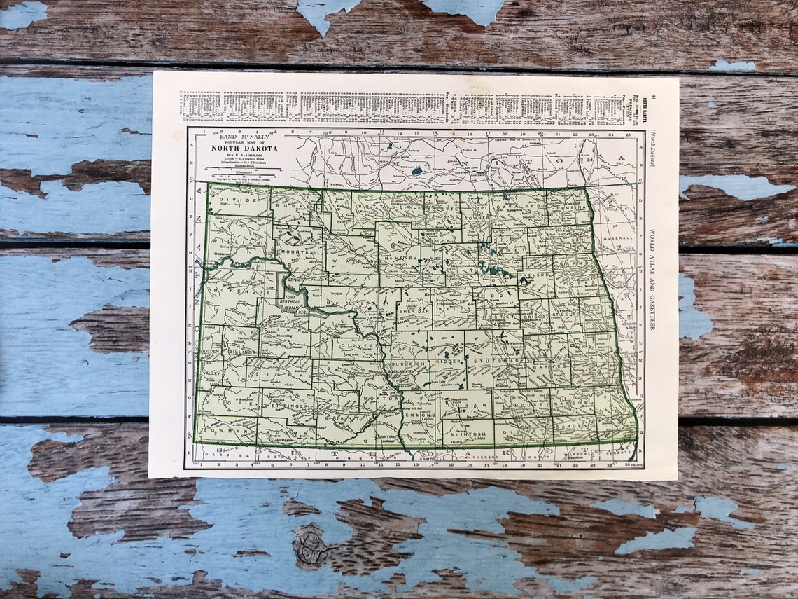 1940 North Dakota Antique Map. Beautiful Old Map of ND to | Etsy