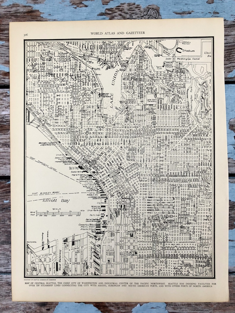 Antique Map of Seattle City. 1937 Historical Print, 88 Year Old ...