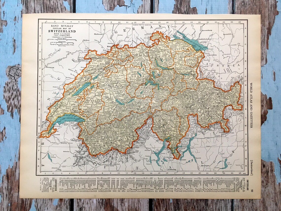 1937 Switzerland Antique Map. Old Map of Switzerland. | Etsy