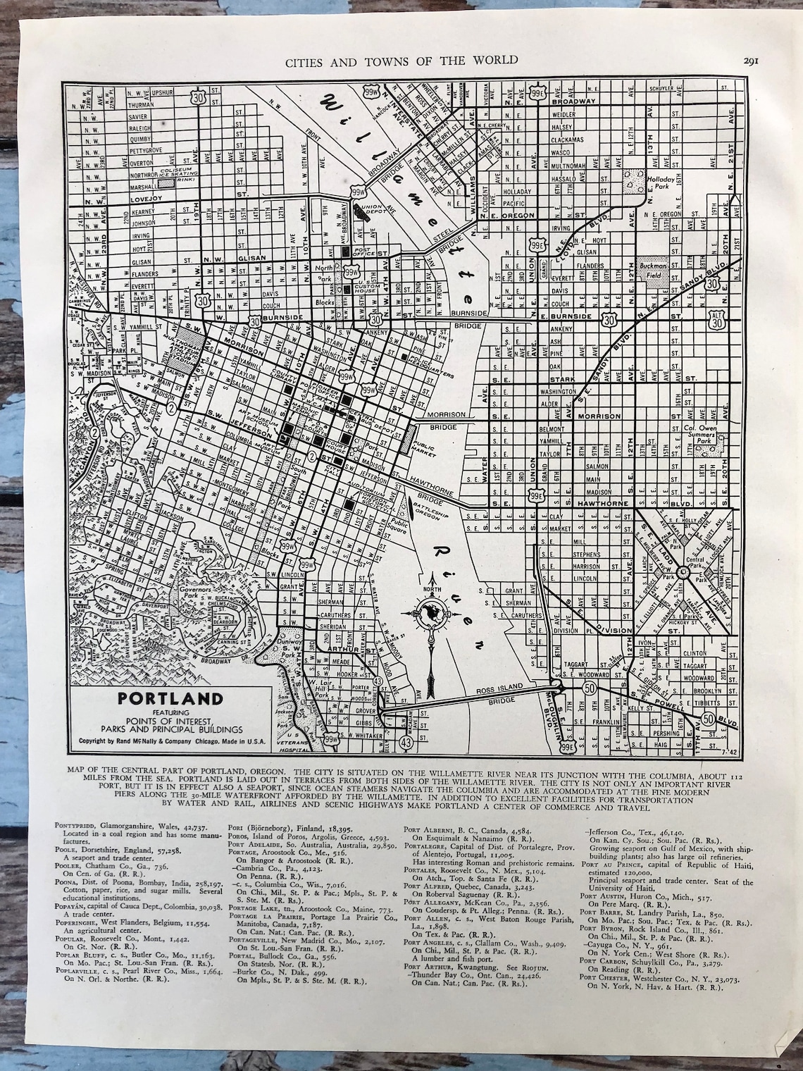 Portland Oregon Antique City Map. C1937. 89 Year Old Historical Print ...