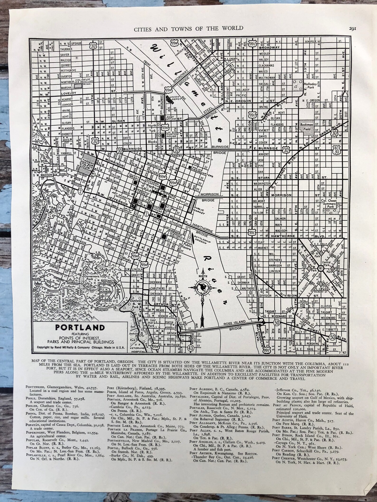 Antique Map of Portland. City Map. 1937 Historical Print, Lithograph ...
