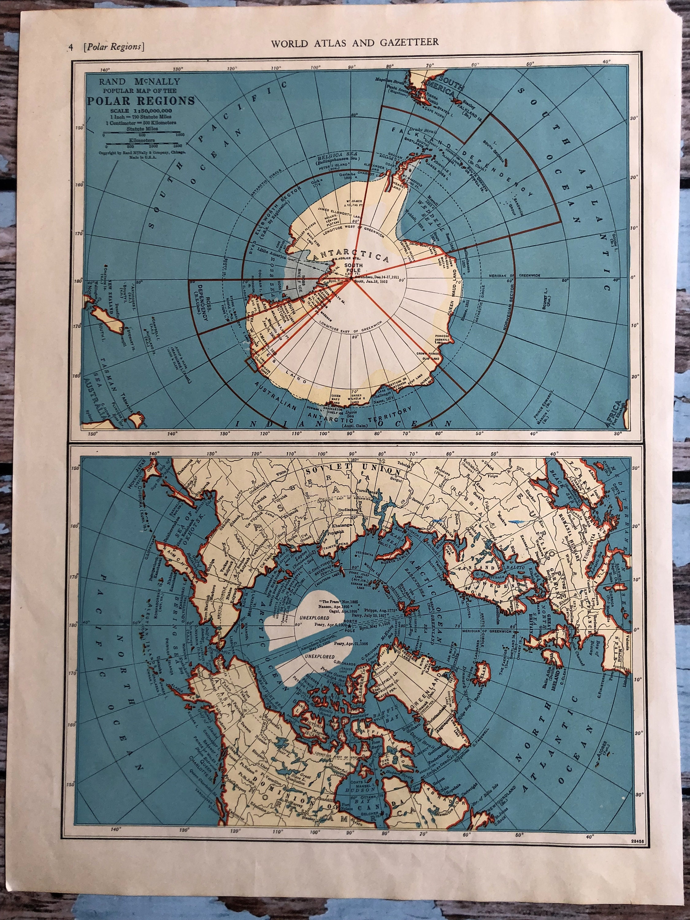 1937 Antique World Map. Vintage Map of the World & Polar | Etsy