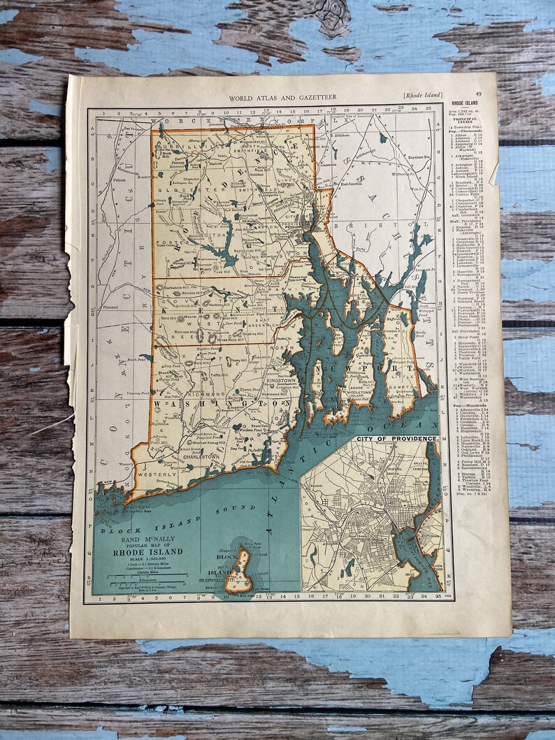 1937 Rhode Island Map. Old State Map of Rhode Island. Antique | Etsy
