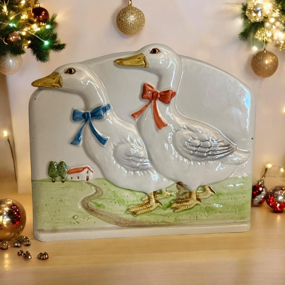 Vintage 1980s Country Goose Ceramic Pen & Memo Pad Holder. Otagiri ...