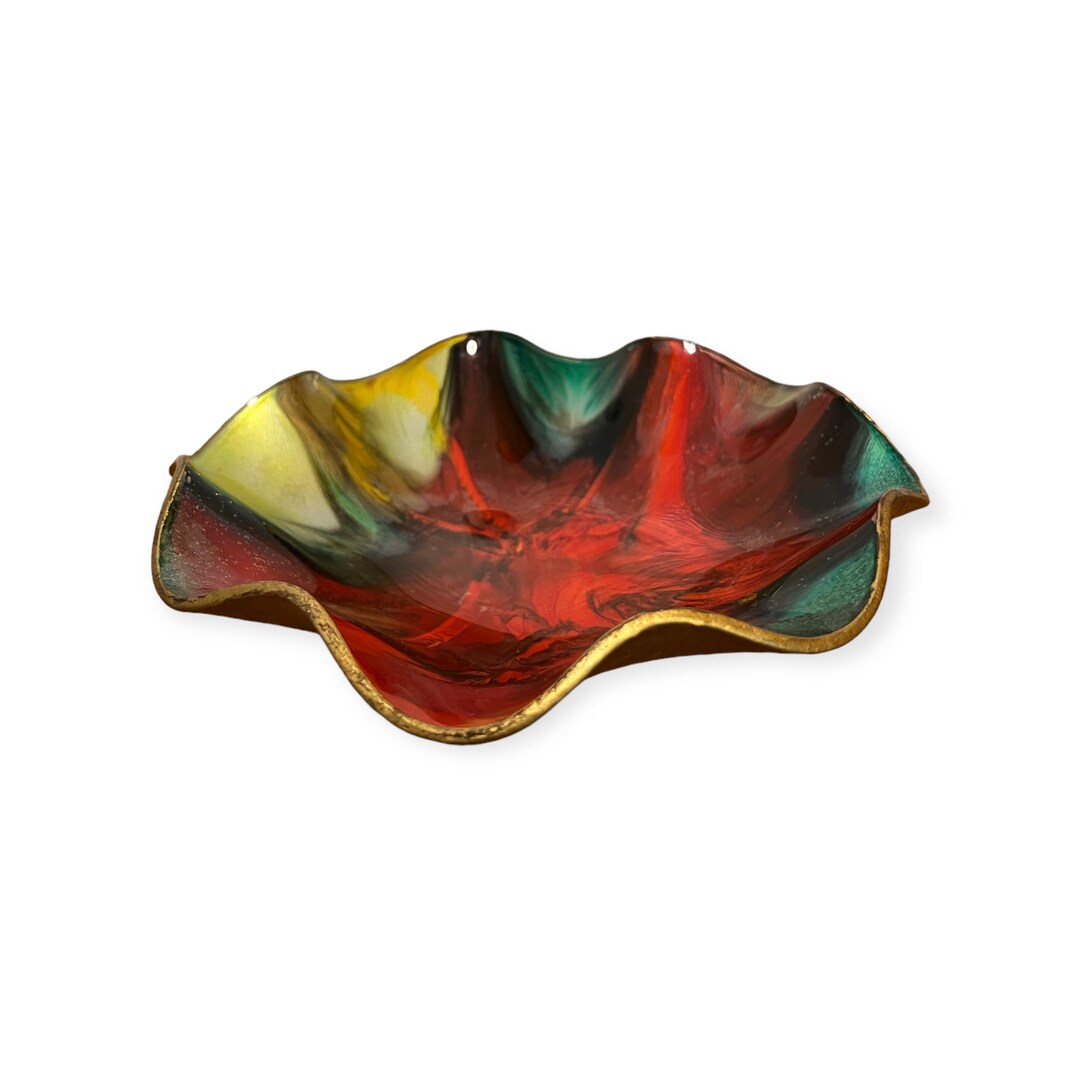 Vintage Seetusee Glassware by Mayfair Pigskin Backed Rainbow Candy Dish ...
