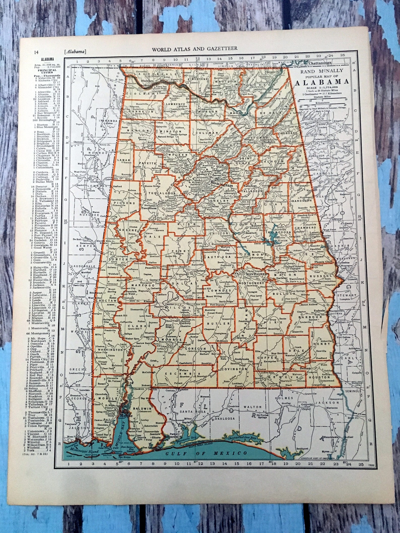 1937 Alabama Antique Map. Old State Map of Alabama. Historical Print ...