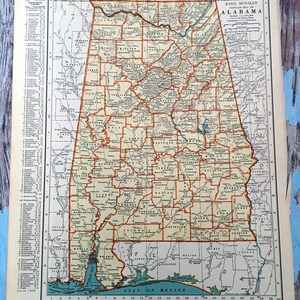Alabama Antique Map. C1937. 89 Year Old Historical Print Lithograph to ...