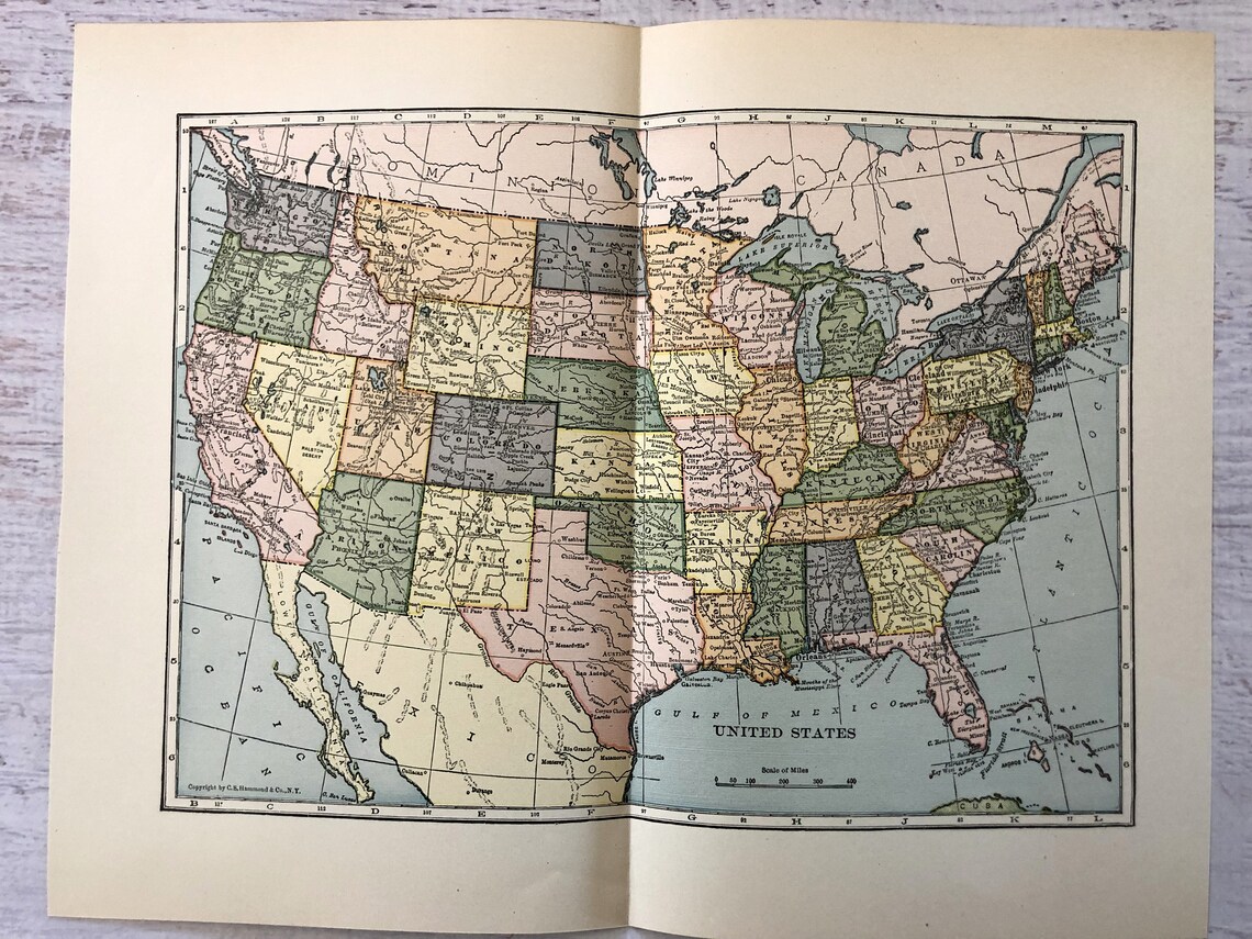 1920s United States Antique Map. Old Historical Print. | Etsy