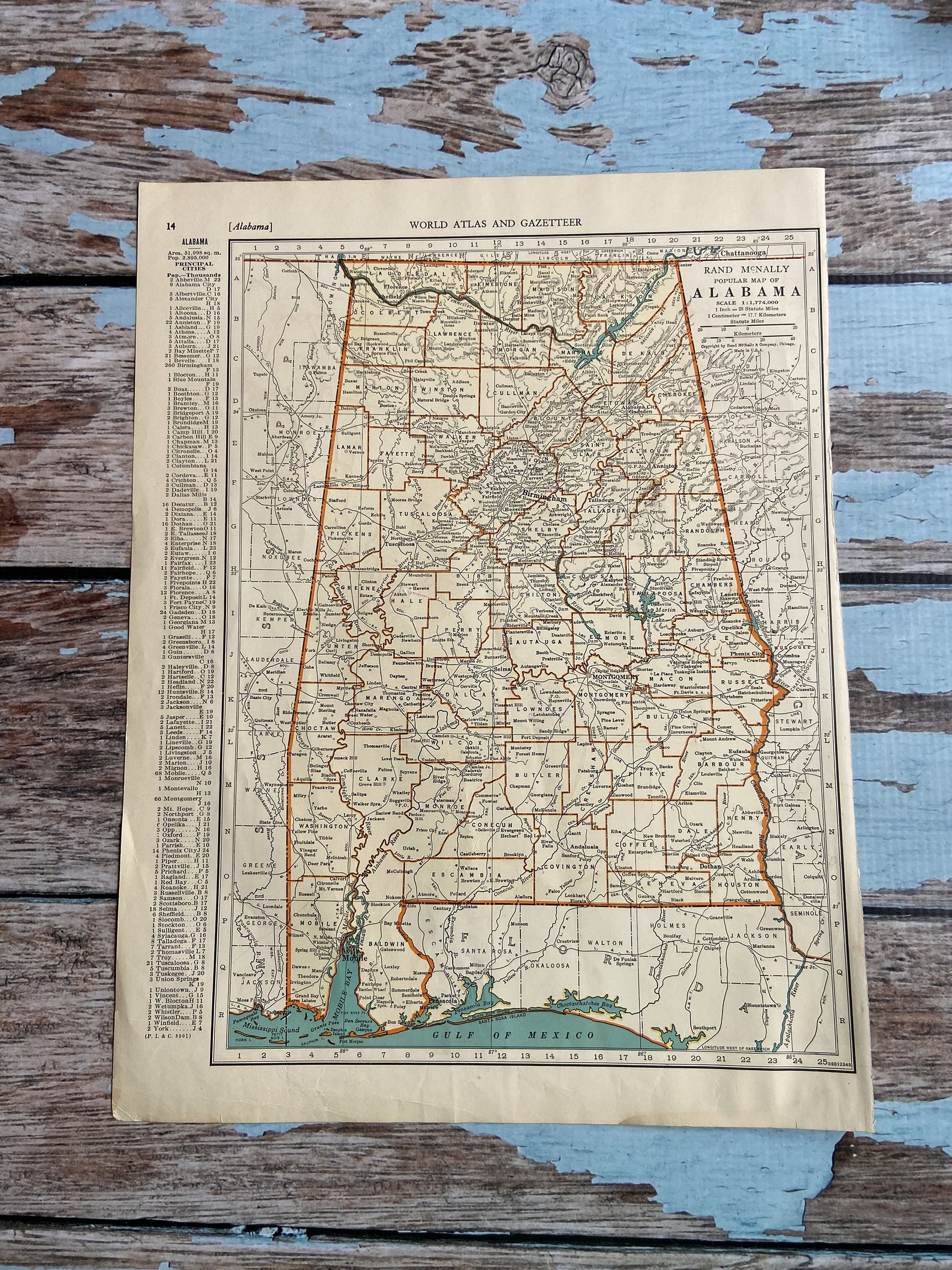 1937 Alabama Antique Map. Old State Map of Alabama. Historical Print ...