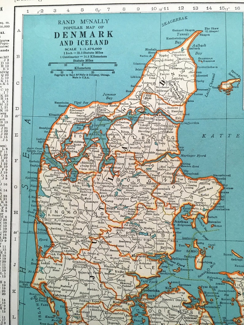 1937 Denmark Antique Map. Old Map of Denmark & Iceland. - Etsy