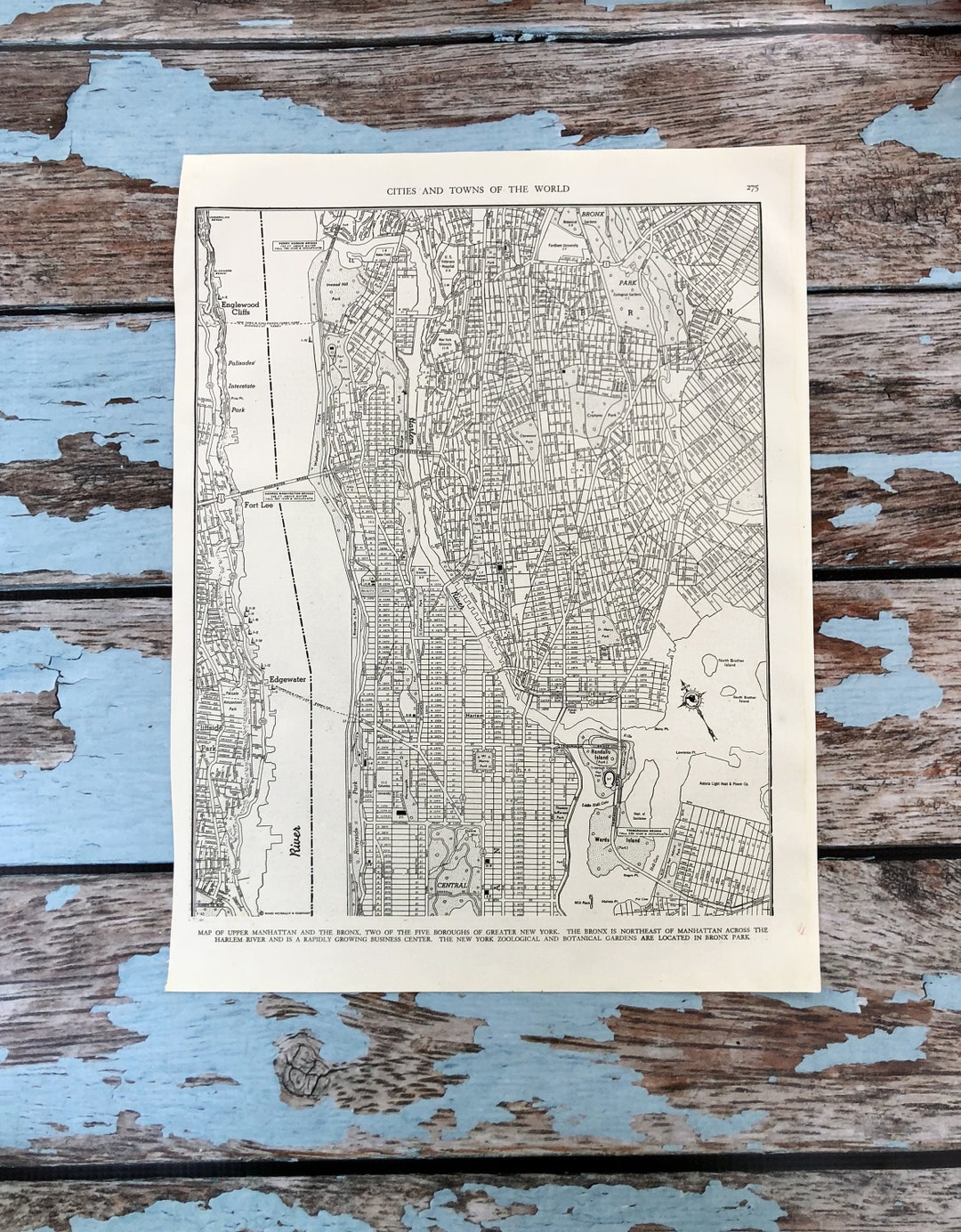 Antique Map of Upper Manhattan. New York City Map. NYC 1937 Historical ...