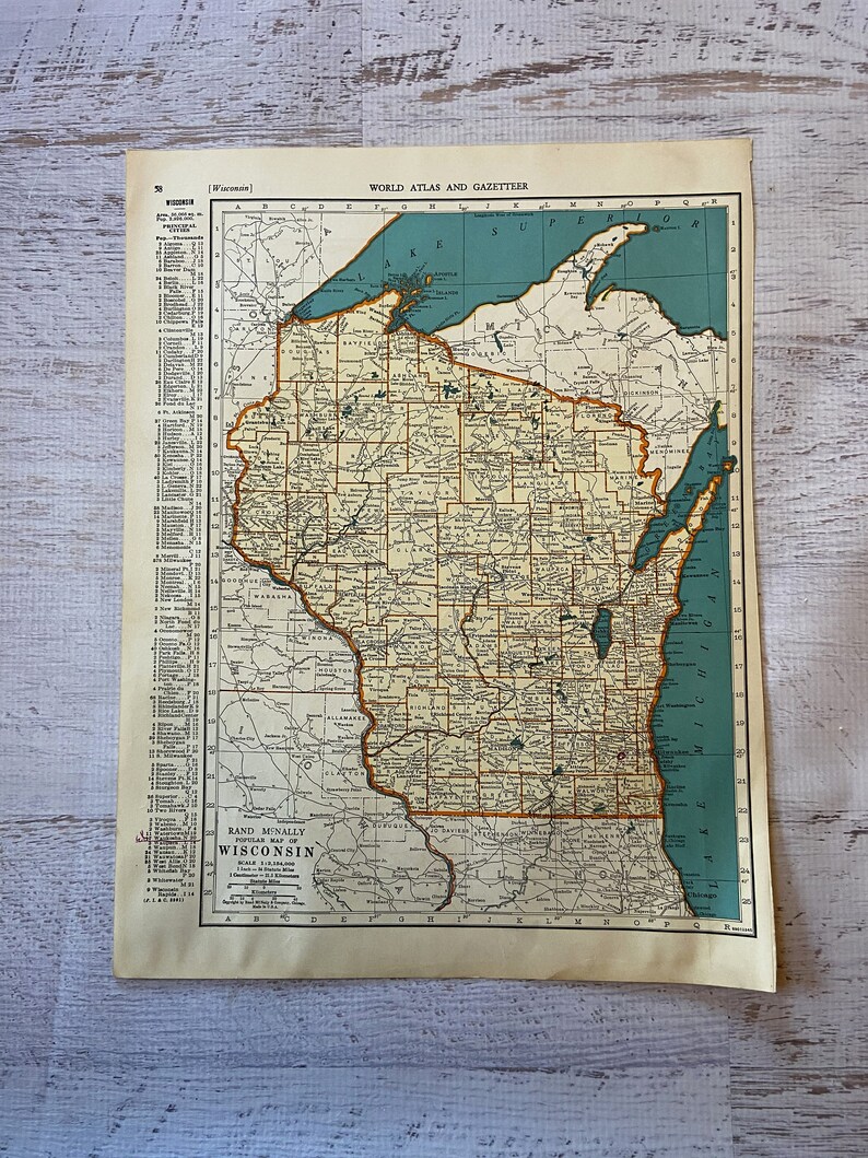 1937 Wisconsin Antique Map. Old State Map of Wisconsin. | Etsy