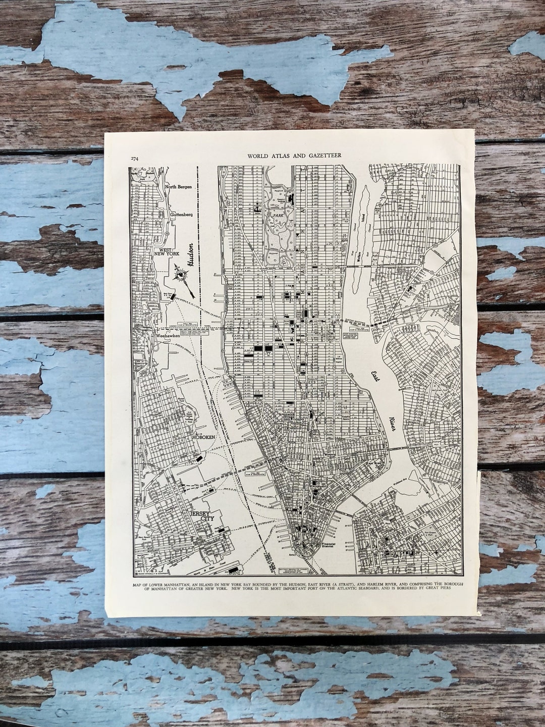 Antique Map of Lower Manhattan. New York City Map. NYC 1937 Historical ...