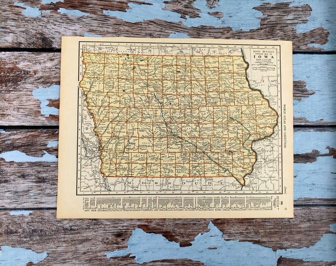 1937 Iowa Antique Map. Old State Map of Iowa. Historical Print ...