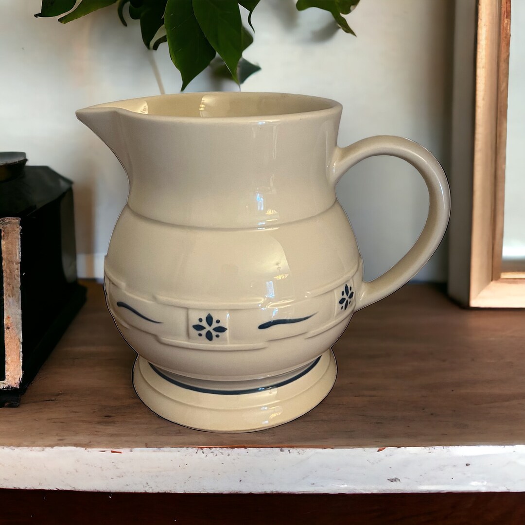 Vintage Longaberger Pottery WOVEN TRADITIONS Classic Blue Ceramic 64 Oz ...