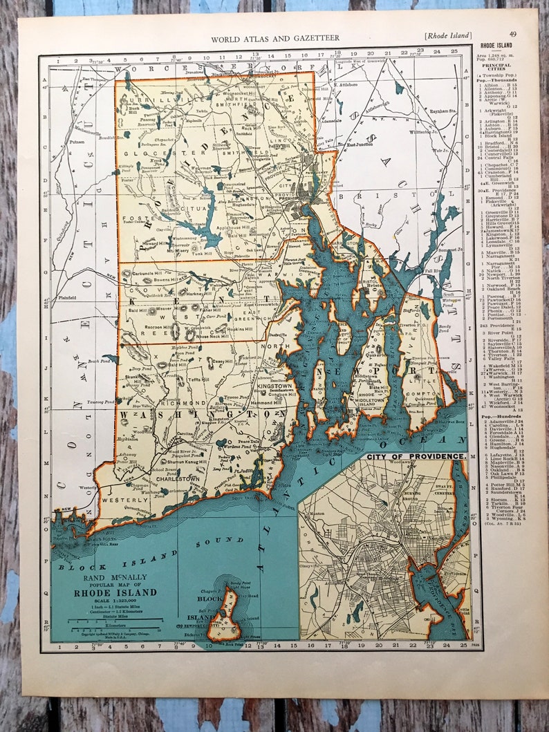 1937 Rhode Island Map. Old State Map of Rhode Island. Antique | Etsy