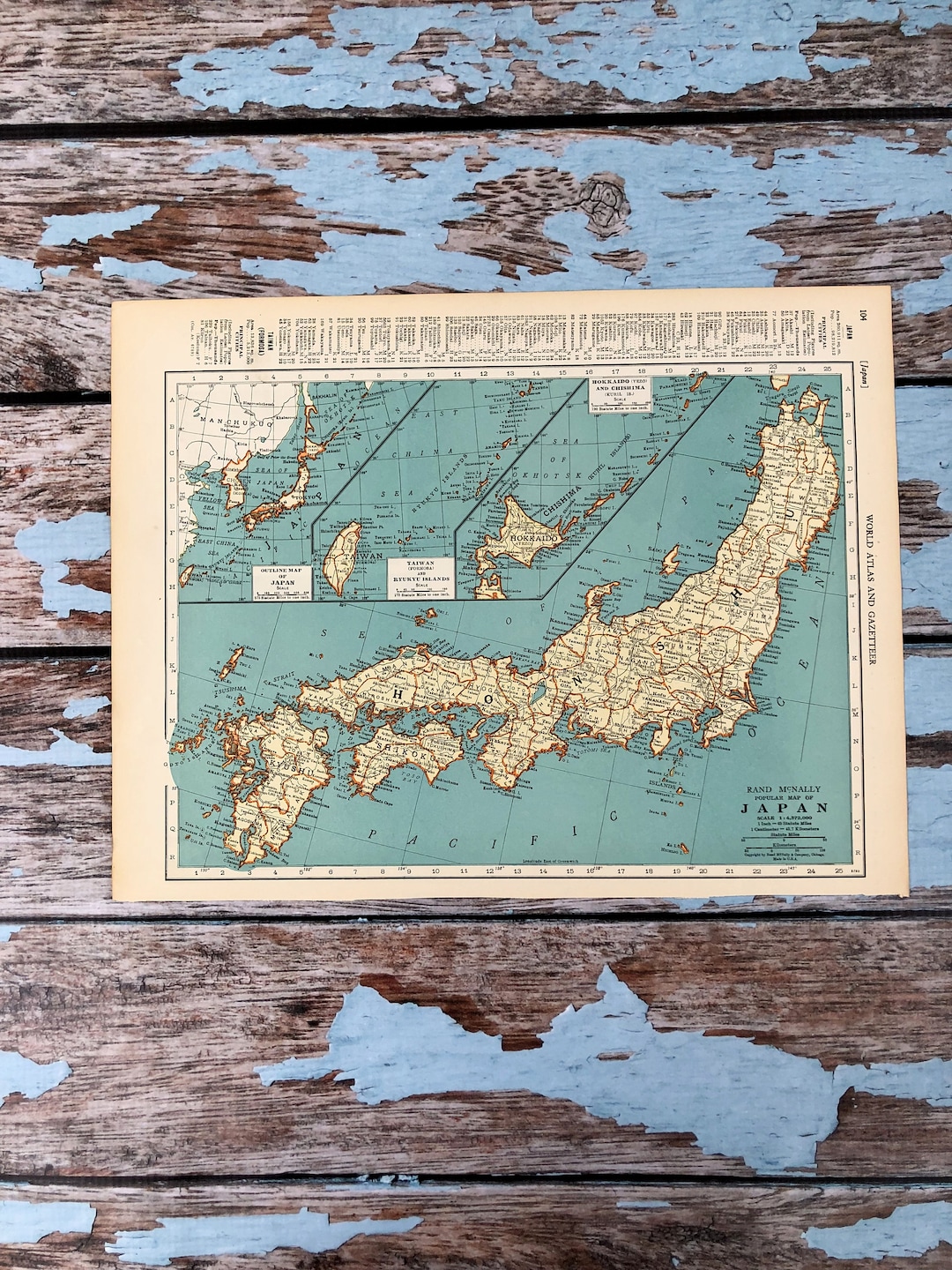 1937 Japan Antique Map. 88 Yr Old Historical Print. Push Pin Lithograph ...