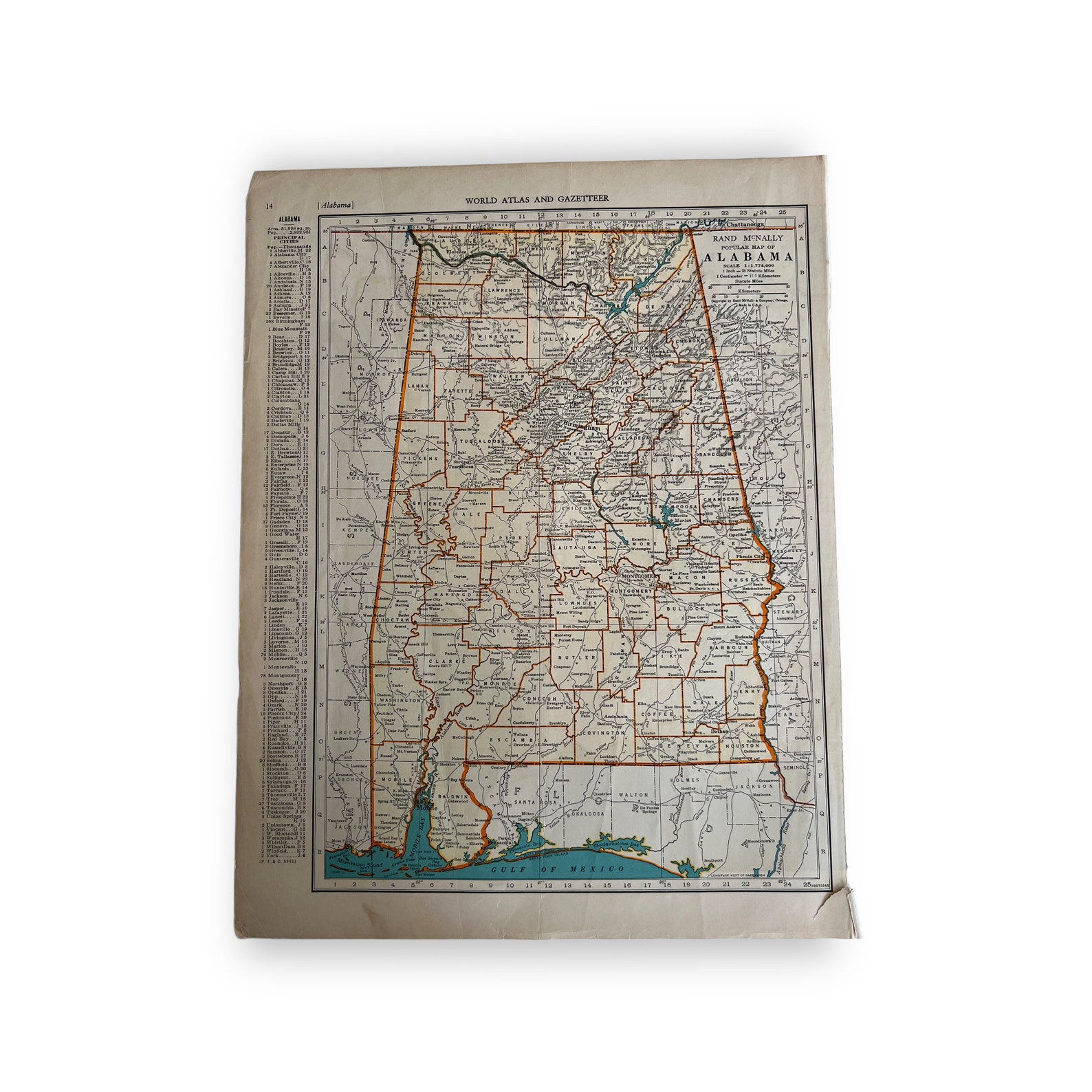 1937 Alabama Antique Map. Old State Map of Alabama. Historical Print ...