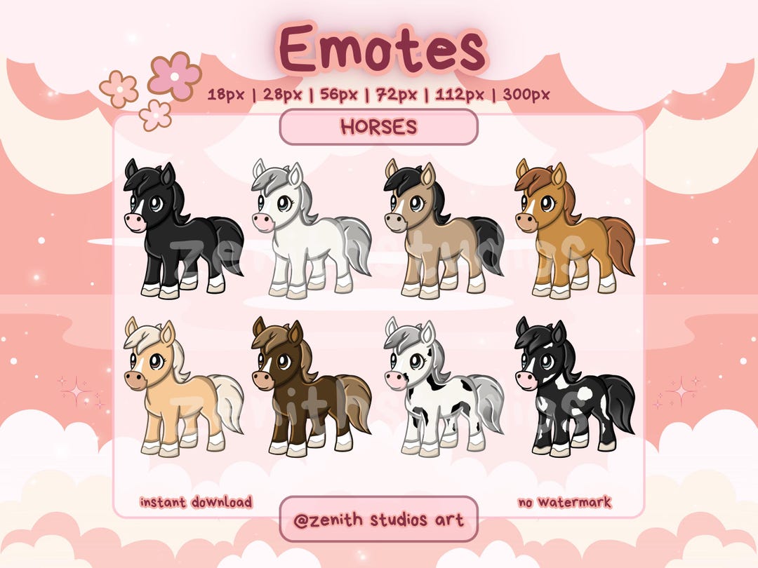 Horse Emotes & Badges | Channel Points Icons | Kawaii Gaming Graphics ...