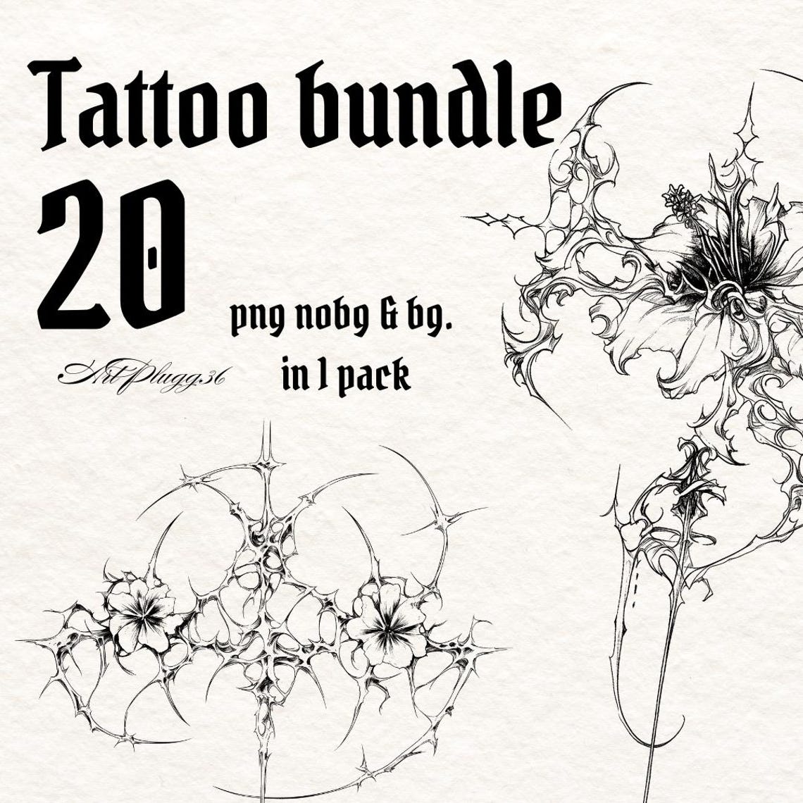 Flower Tattoo Bundle - Gothic Cybersigilism, Chrome Tattoo Sketches ...