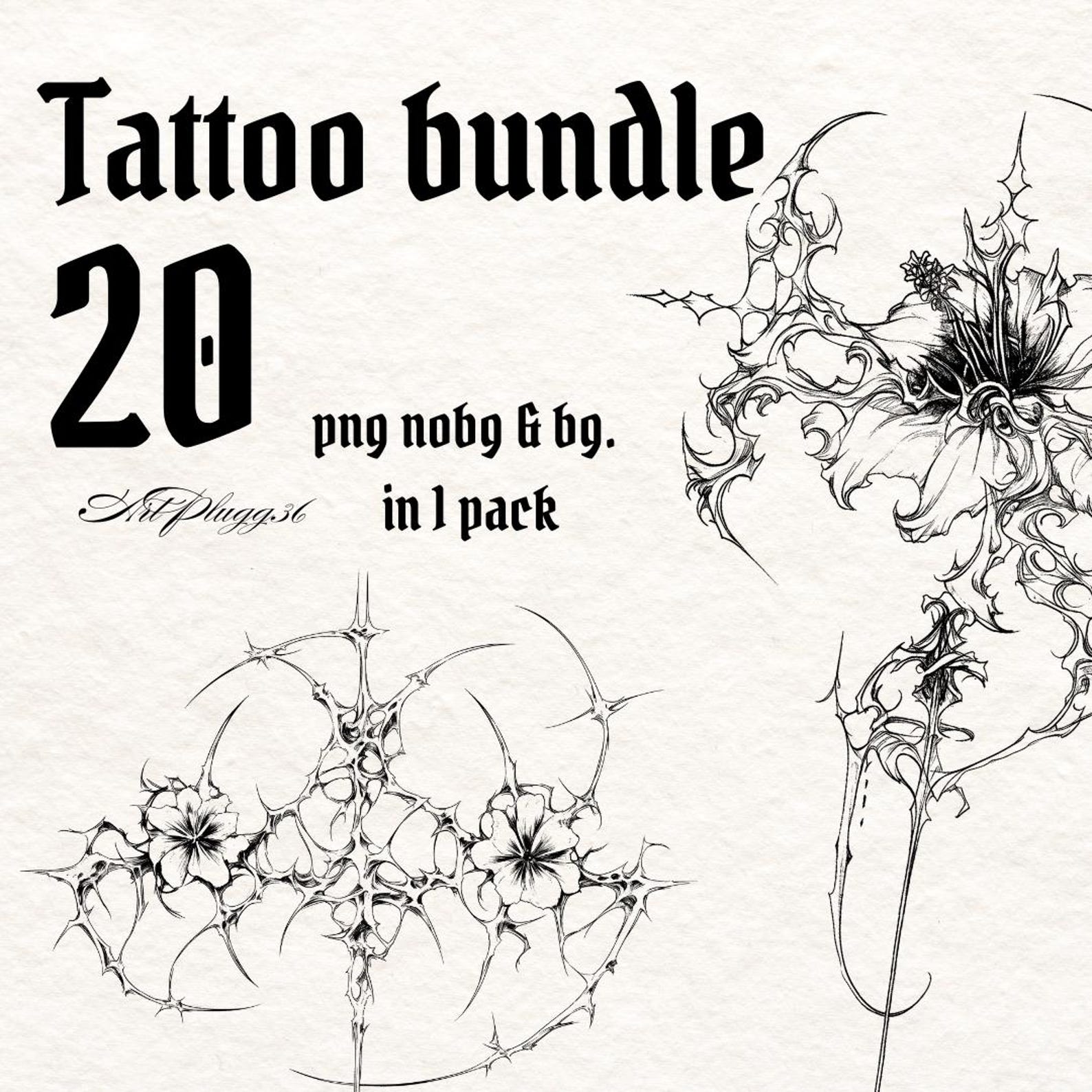 Flower Tattoo Bundle - Gothic Cybersigilism, Chrome Tattoo Sketches ...