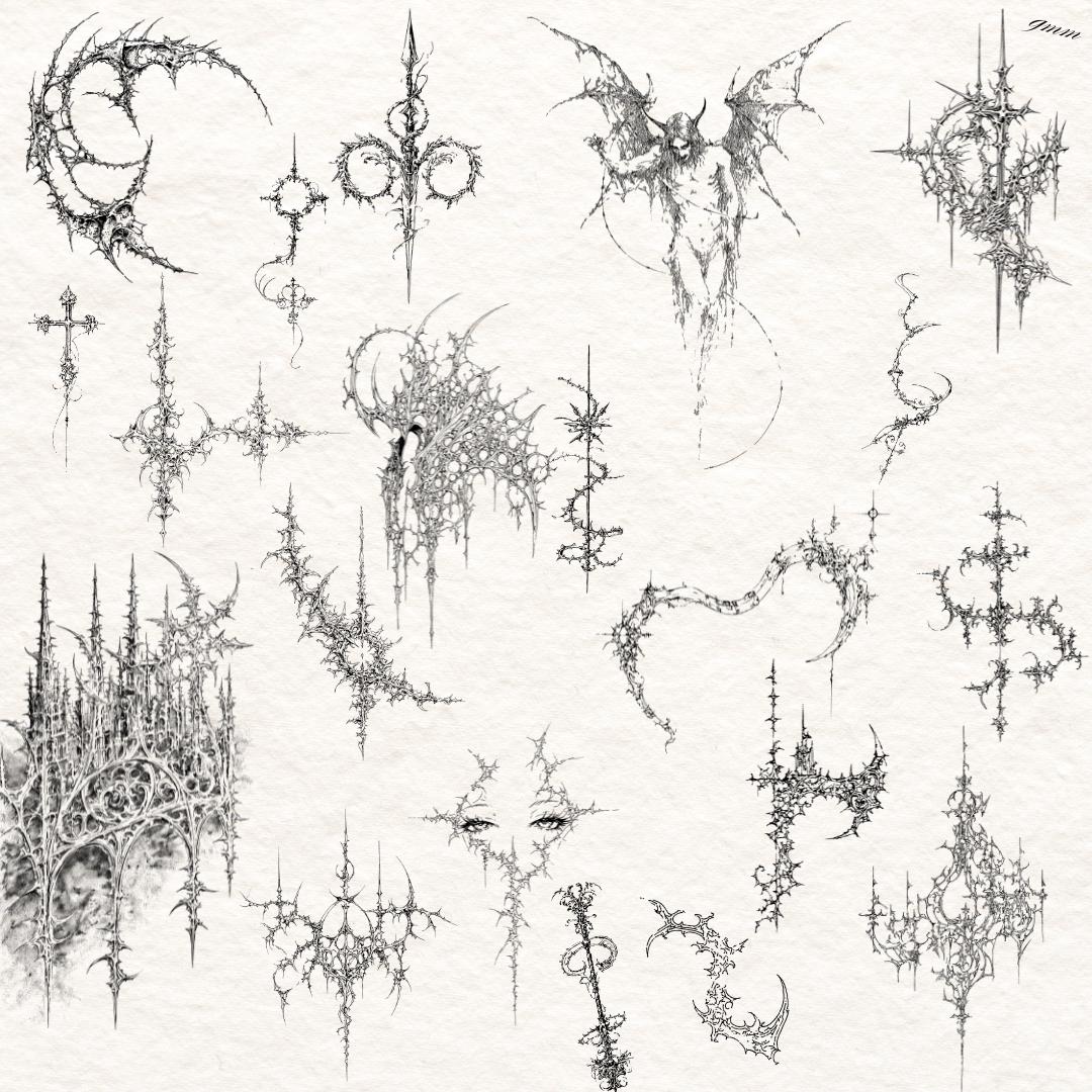 100x Cybersigilism Gothic Tattoo Sketches - Dark Art Flash Bundle ...