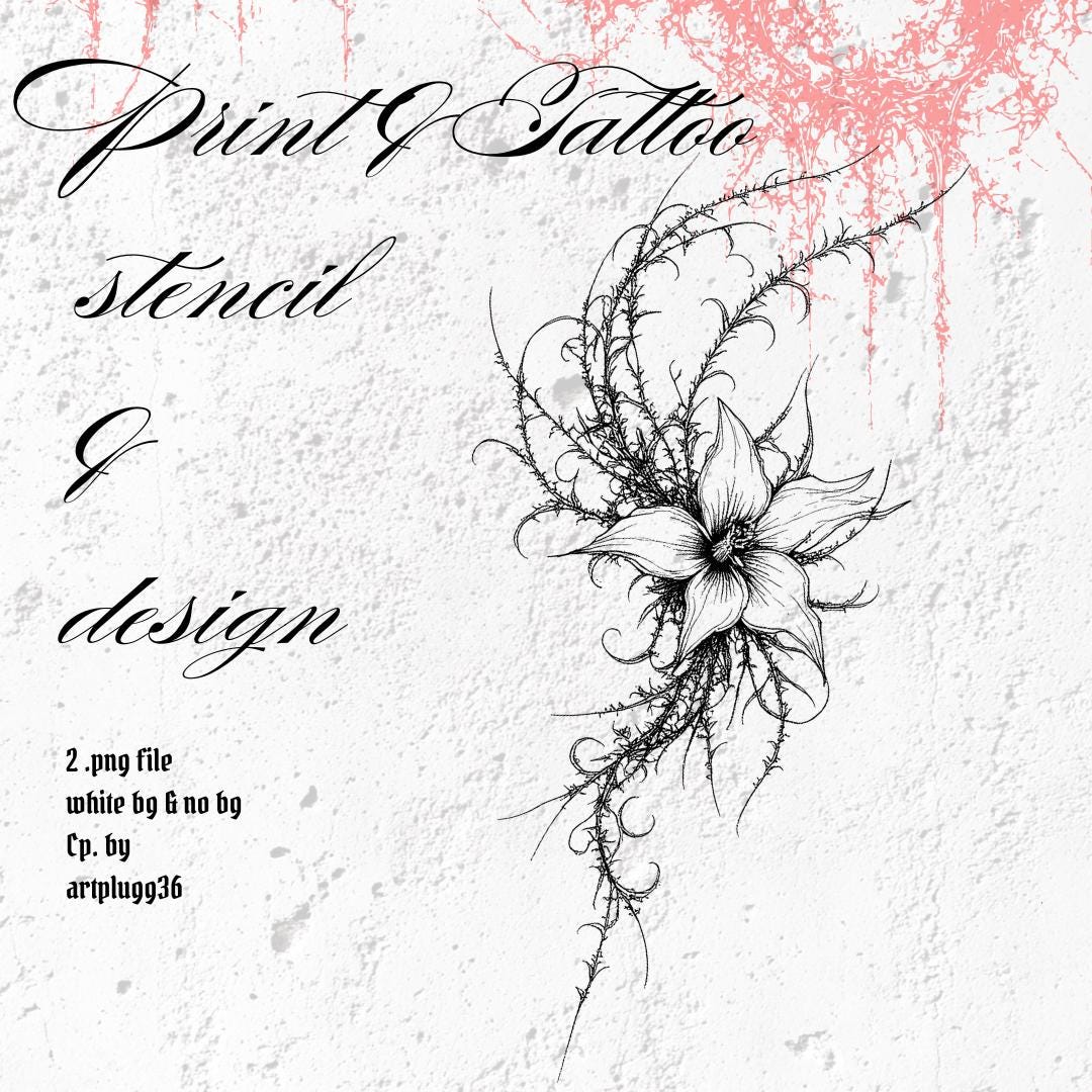 Gothic Floral Cyber Sigilism Tattoo Stencil – High-resolution PNG ...