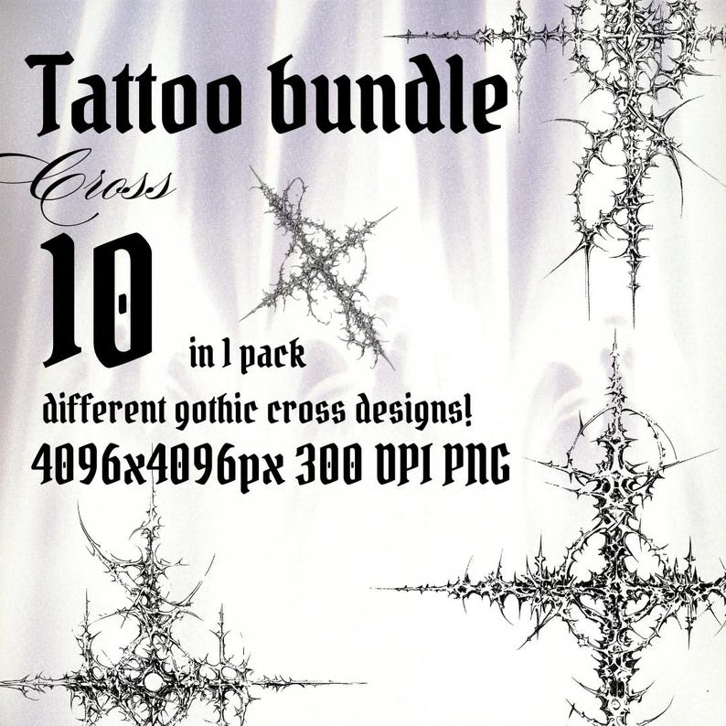 Cybersigilism Flash Tattoo Crosses, Bundle of 10 Gothic Tattoo Flash ...