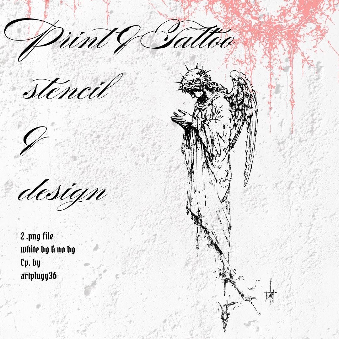 Gothic Angel Cyber Sigilism Tattoo Stencil – High-resolution PNG ...
