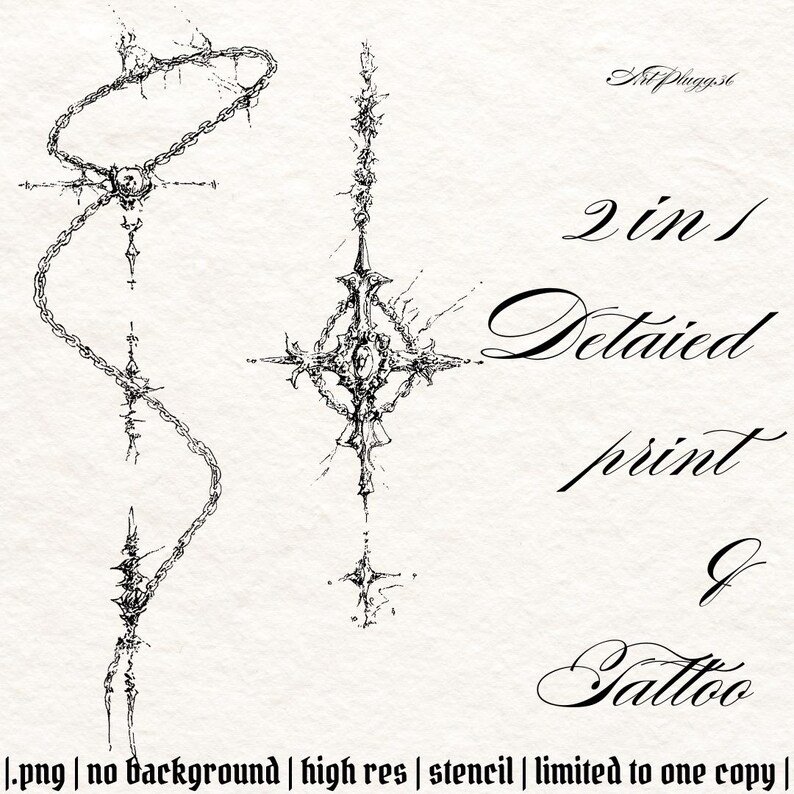 Gothic Chained Tattoo Sketches - 2 in 1 Flash Cybersigilism PNG Pack ...