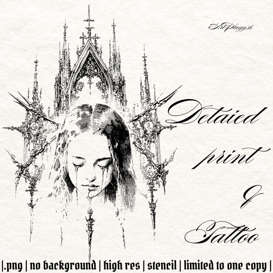 Crying Gothic Girl Tattoo Flash - Cybersigil Cathedral Design (1 of 1 ...