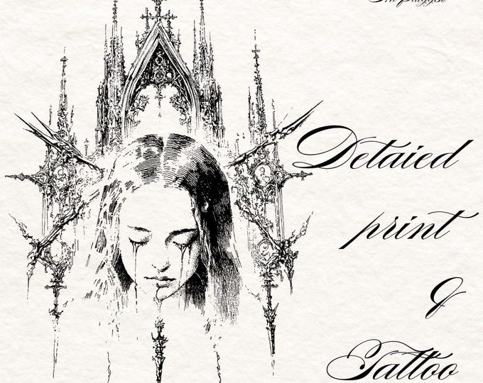 Crying Gothic Girl Tattoo Flash - Cybersigil Cathedral Design (1 of 1 ...