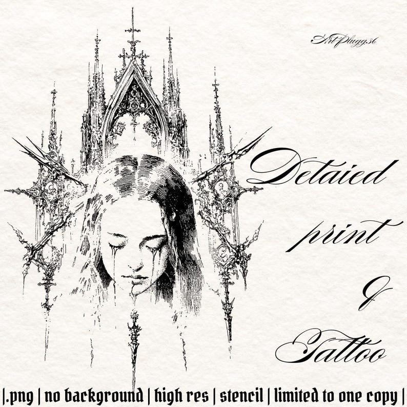 Crying Gothic Girl Tattoo Flash - Cybersigil Cathedral Design (1 of 1 ...
