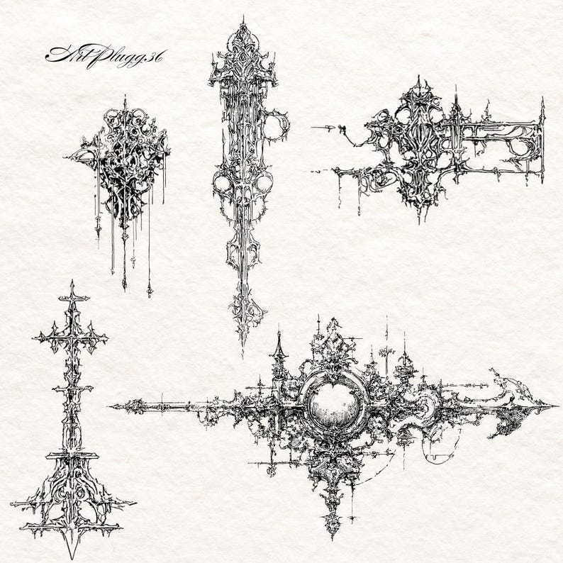 Cybersigilism Flash Design Bundle - 30 Ornamental Dark Art Gothic ...