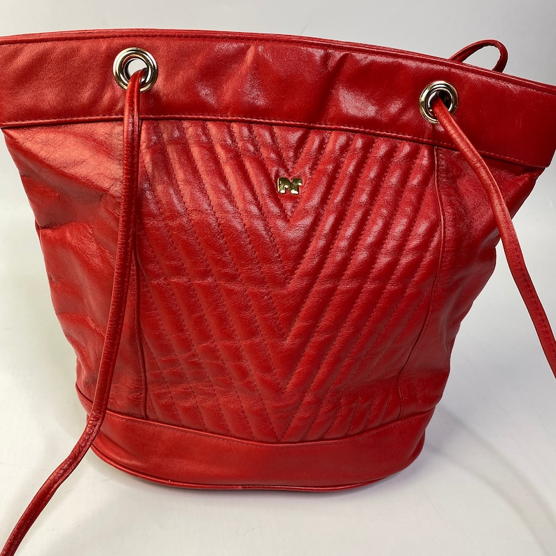 Vintage Nina Ricci Cherry Red Leather Quilted Bucket Bag Purse - Etsy