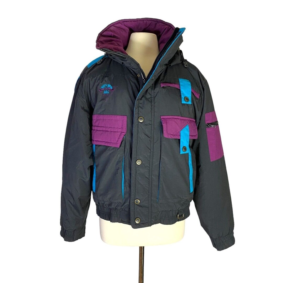 Vintage 80s 90s Nils Retro Mens Black Turquoise Puffer Ski Snow ...