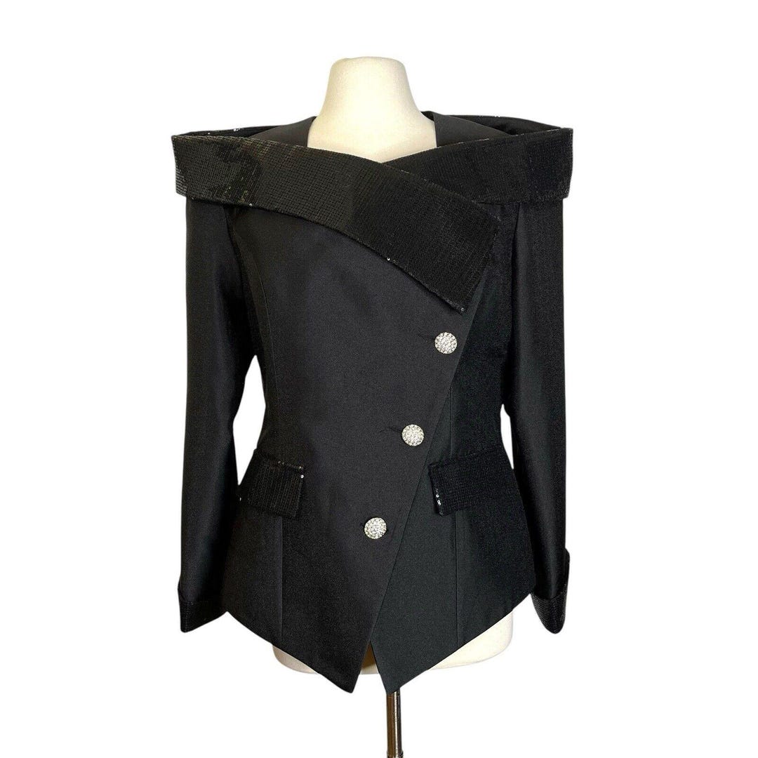 Vintage Lisa Rene Black Glsm Cocktail Dramatic Runway Wide Neck ...