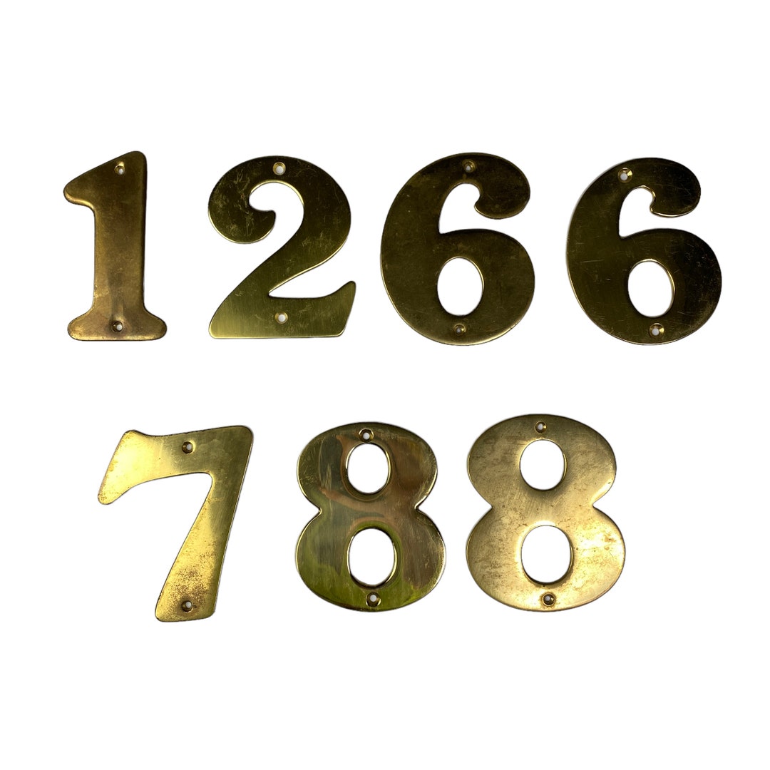 Vintage Brass Sign Numbers Salvage Industrial Advertising 1 2 6 7 8 ...