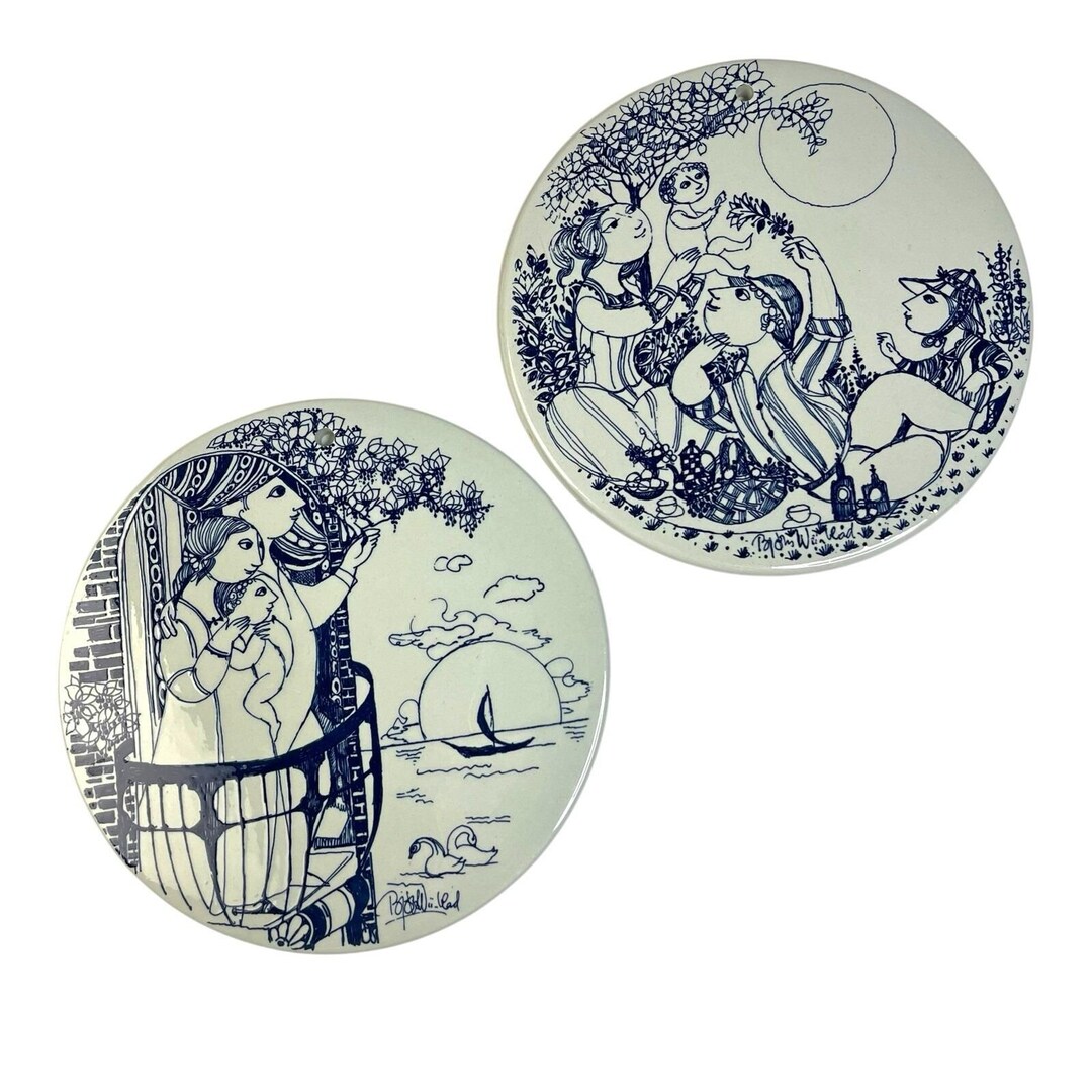 Set of 2 Daybreak Noon Midday Ceramic Plates #3313 BJORN WIINBLAD ...