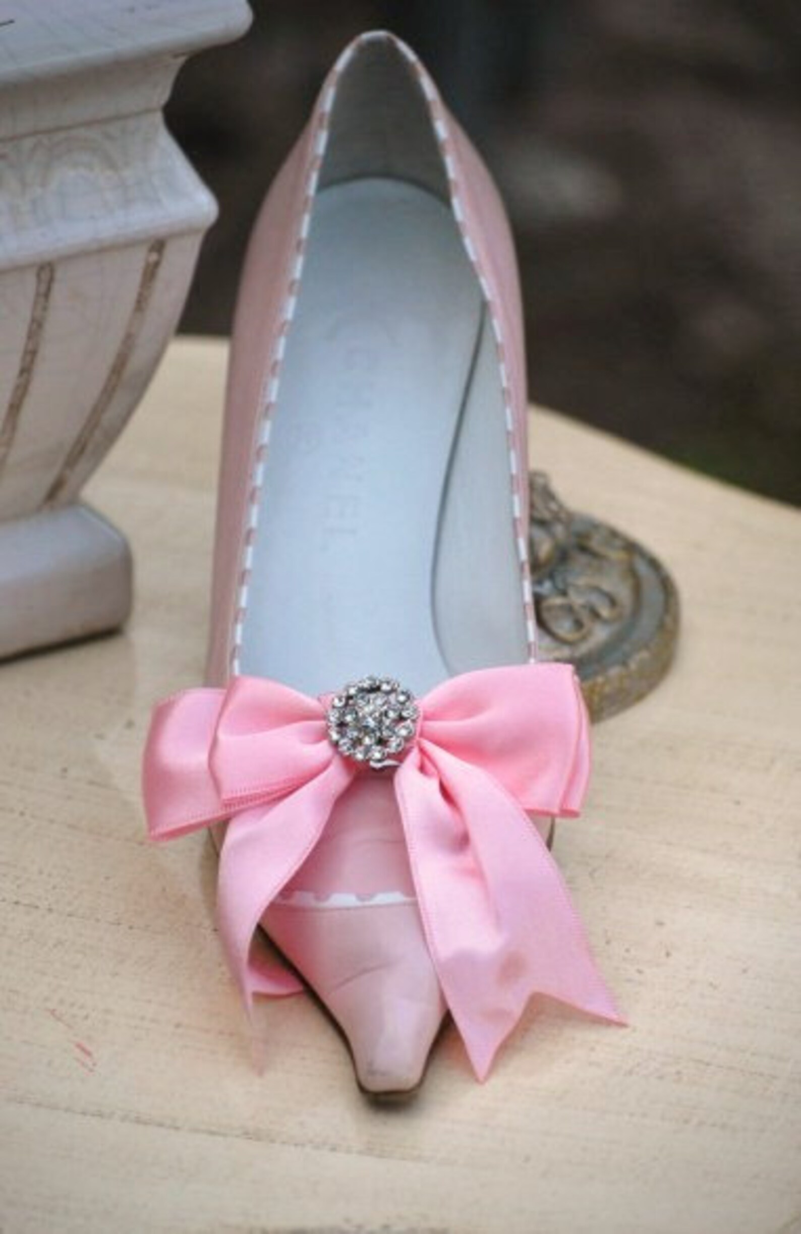 Pink Shoe Clips. Satin Bow & Rhinestone / Pearls. Bride Bridal | Etsy