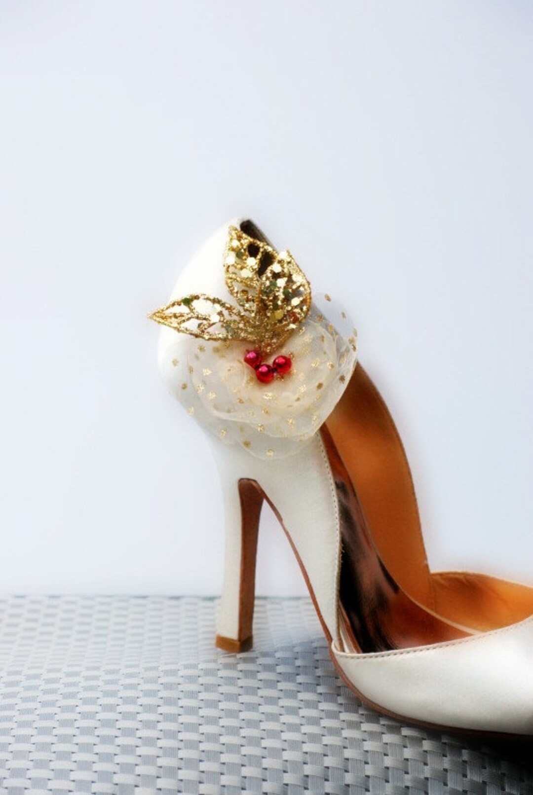 Golden Gold & Red Shoe Clips. Wedding Bridal Gift. Handmade Vintage ...