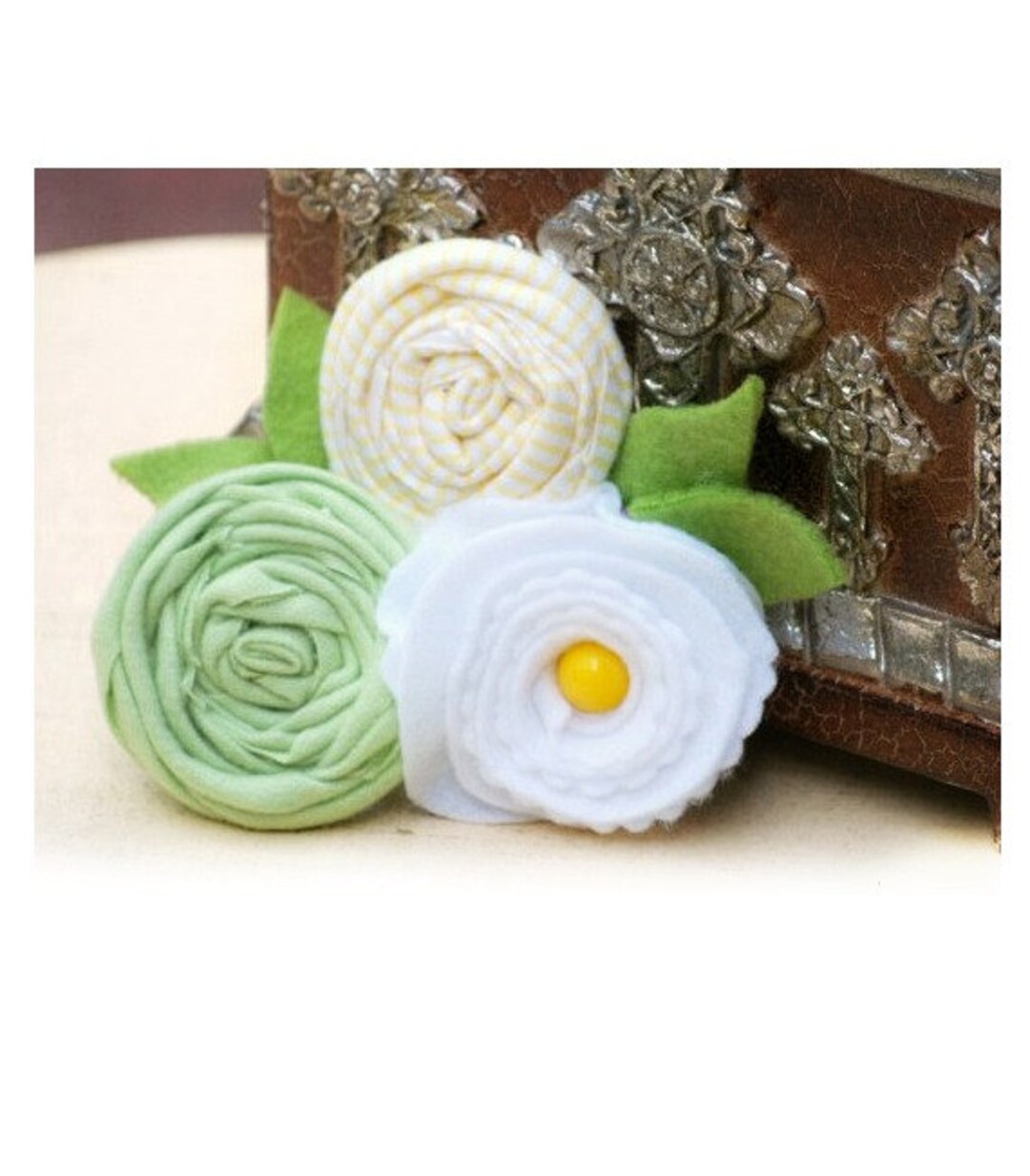 Hair Clip / Comb Green White Yellow. Preppy Stripe Rosette, Happy ...