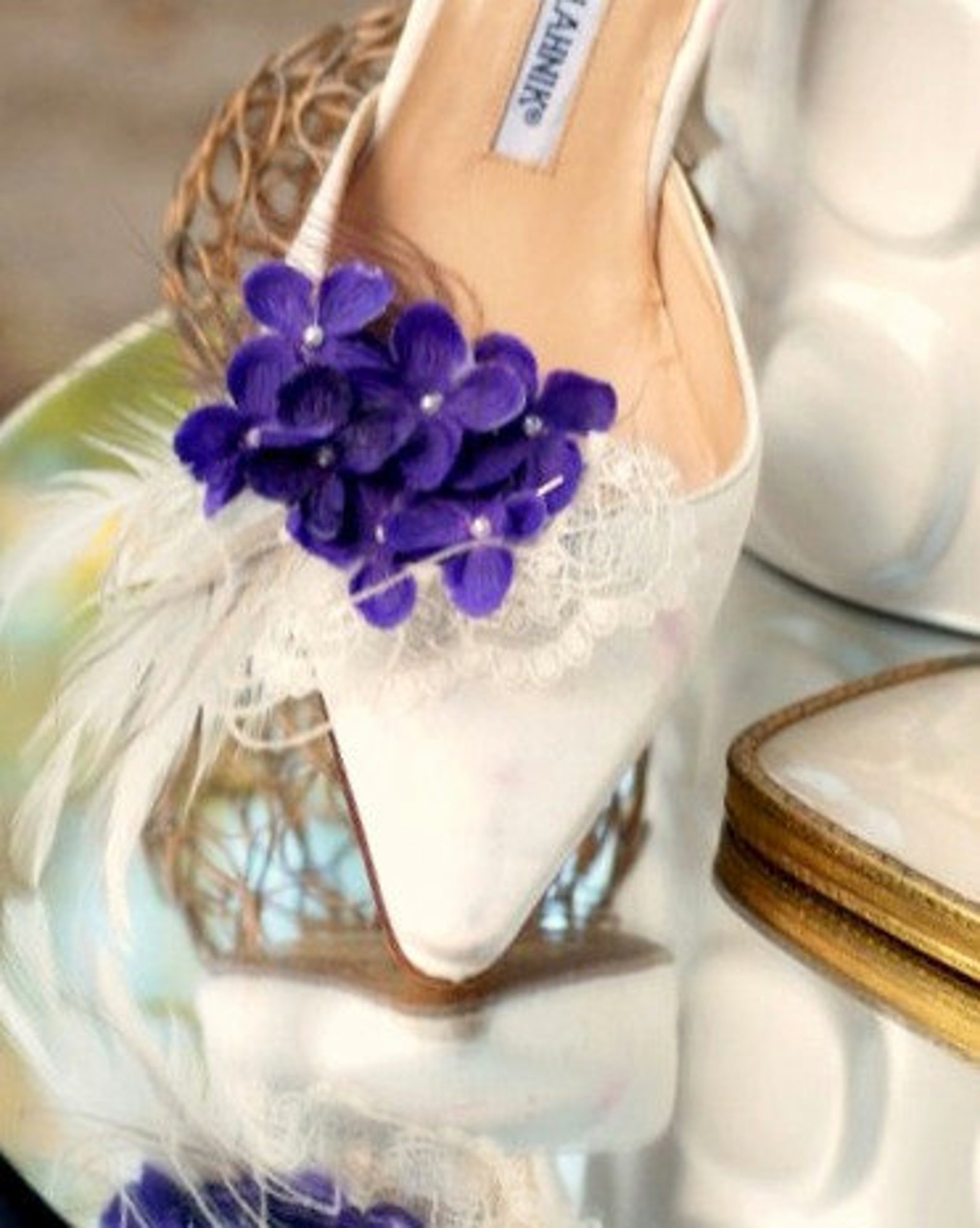 Shoe Clips Ivory & Purple Hydrangeas / Lace. Elegant Wedding | Etsy